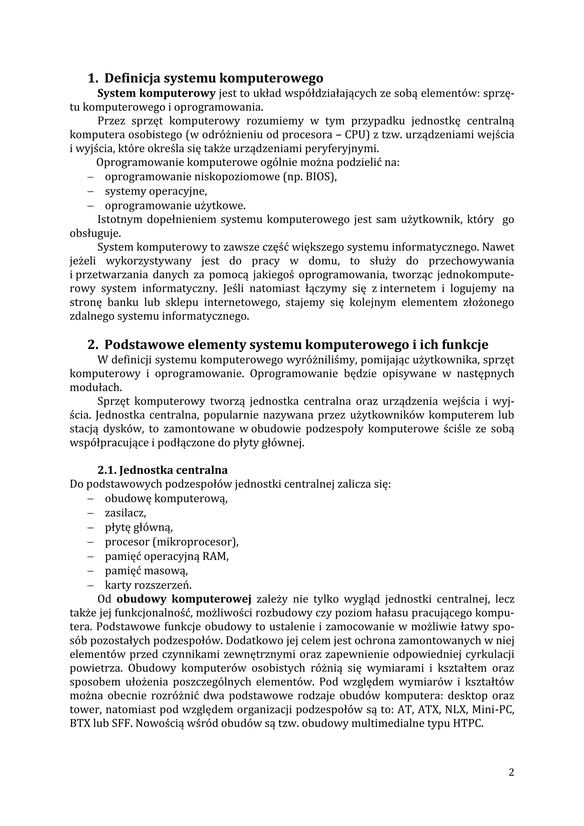 Podstawowe elementy systemu komputerowego | PDF