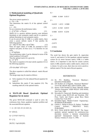 Design of Quadratic Optimal Regulator for DC Motor | PDF