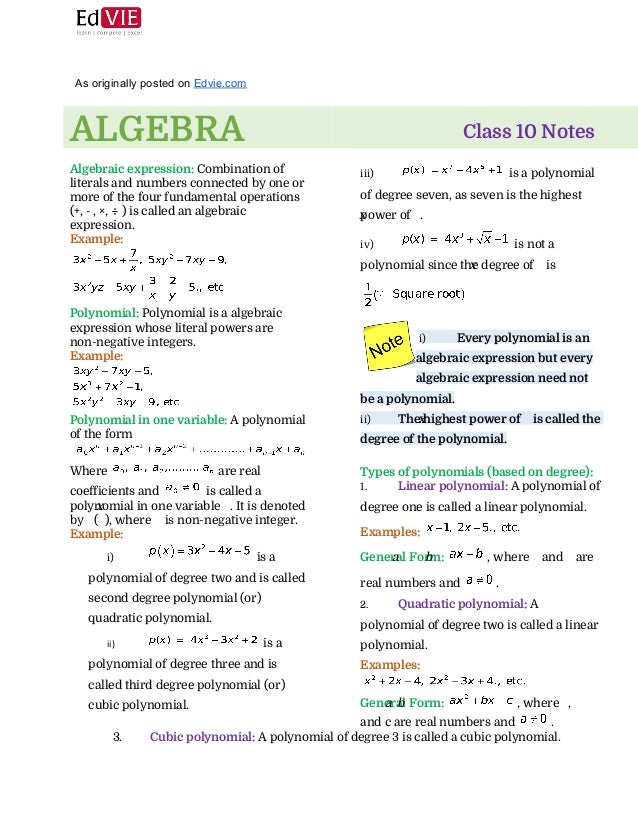 CBSE Class 10 Mathematics Algebra Topic CBSE Class 10 Mathematics Algebra Topic