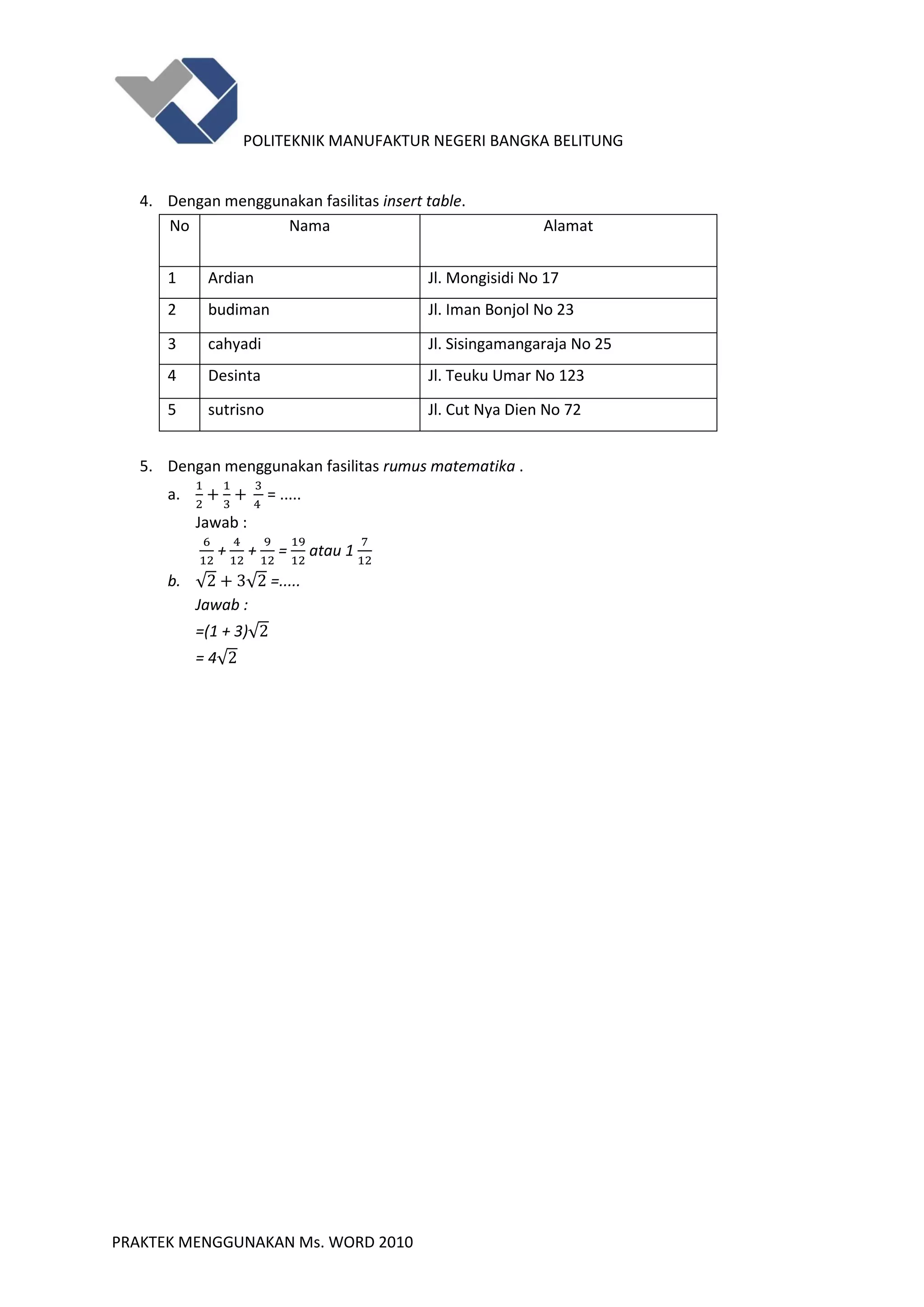2.soal praktek ms. word | PDF