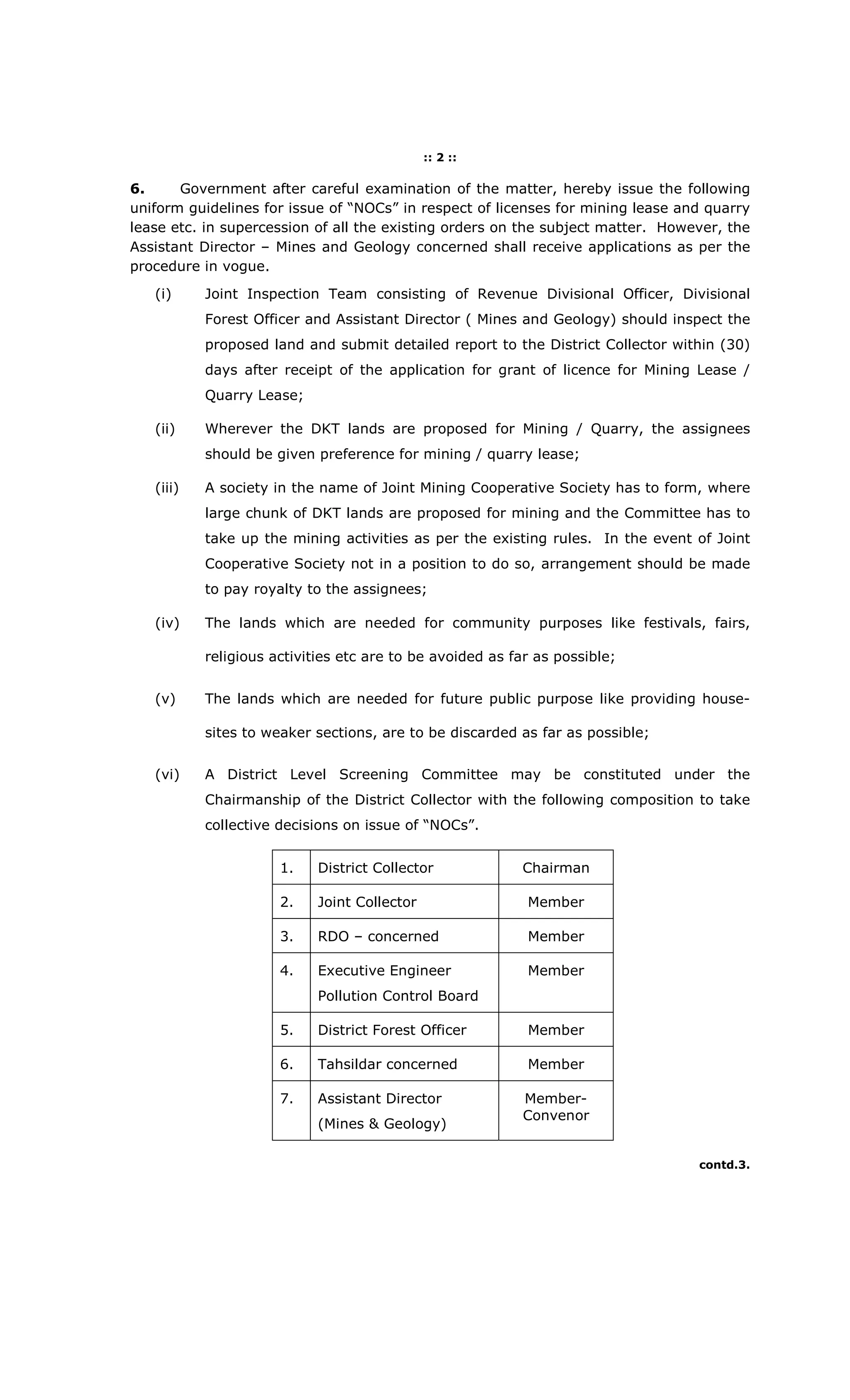 2-LANDS – Issue of ‘No Objection Certificate’ (NOC) in respect of licenses for mining leases and ...