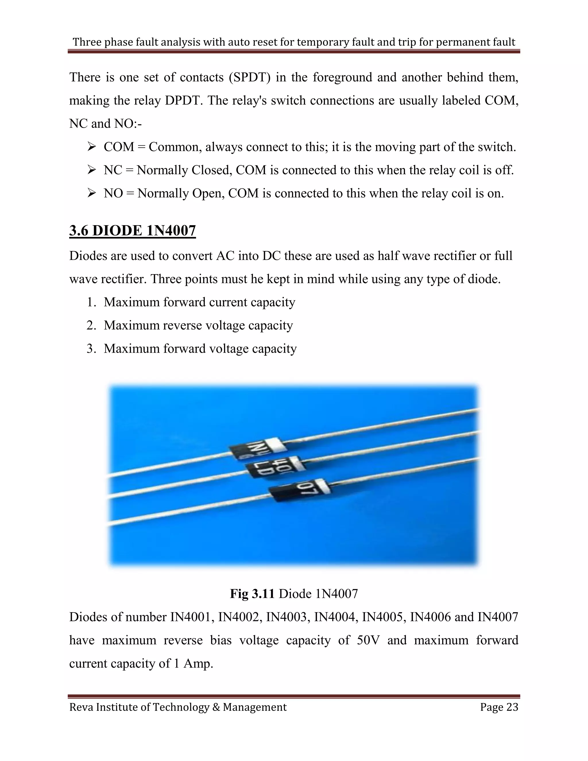 three phase fault analysis with auto reset for temporary fault and trip ...