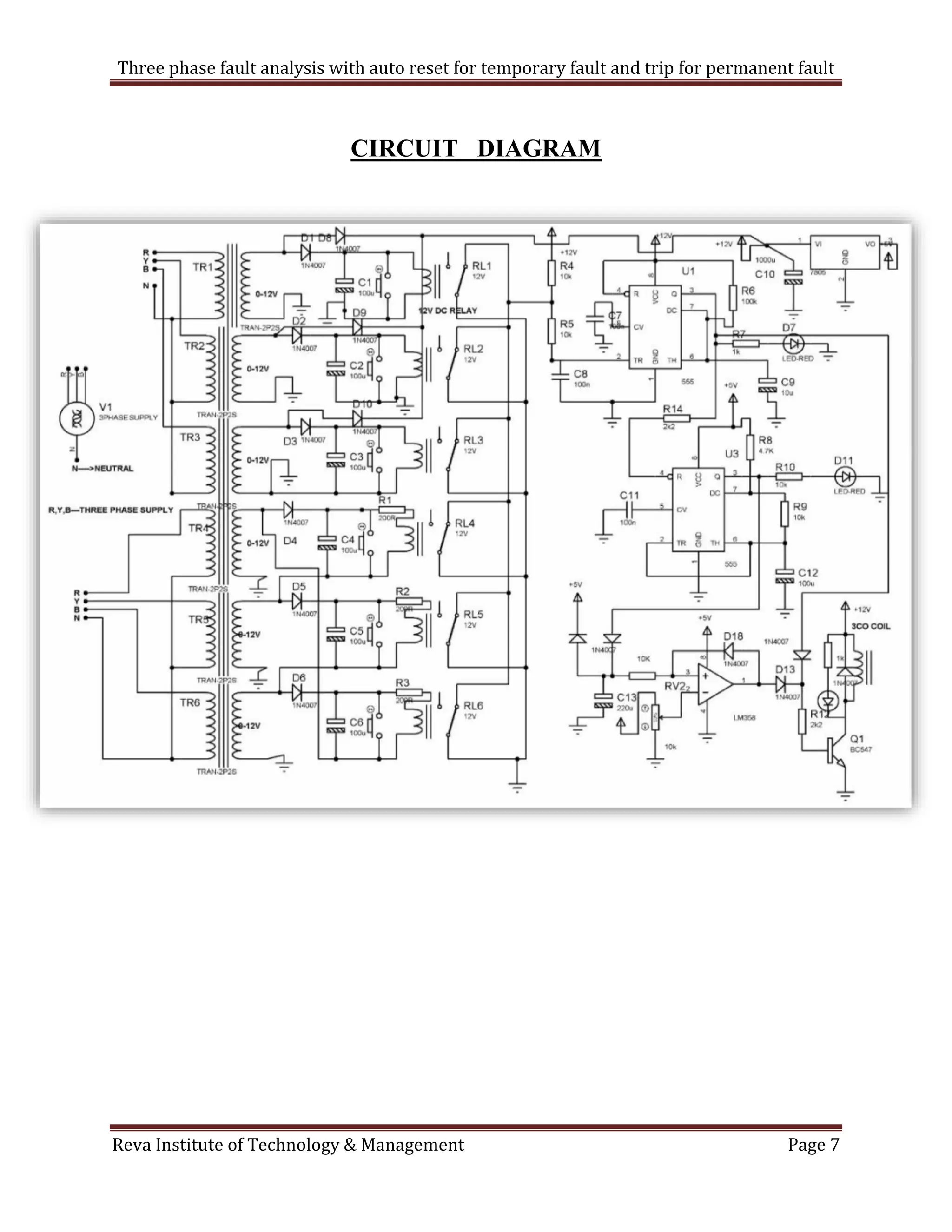 three phase fault analysis with auto reset for temporary fault and trip ...