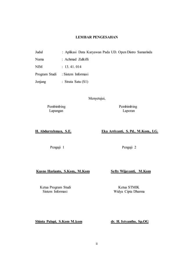 contoh lembar pengesahan (diprint di kkp) | DOCX