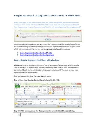 Forgot Password to Unprotect Excel Sheet in Two Cases | PDF
