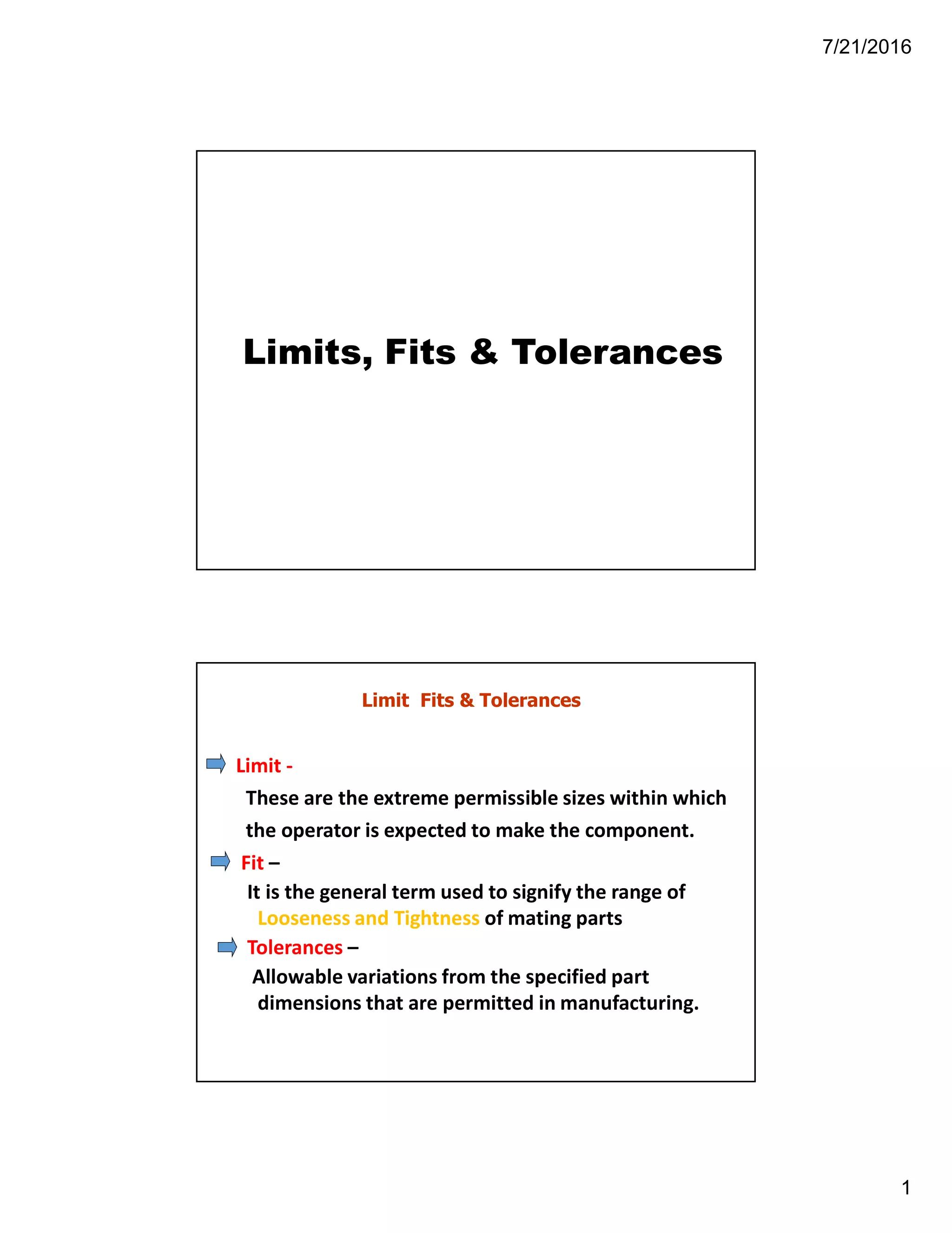 2.3 limit,fits,tolerance & gauges | PDF