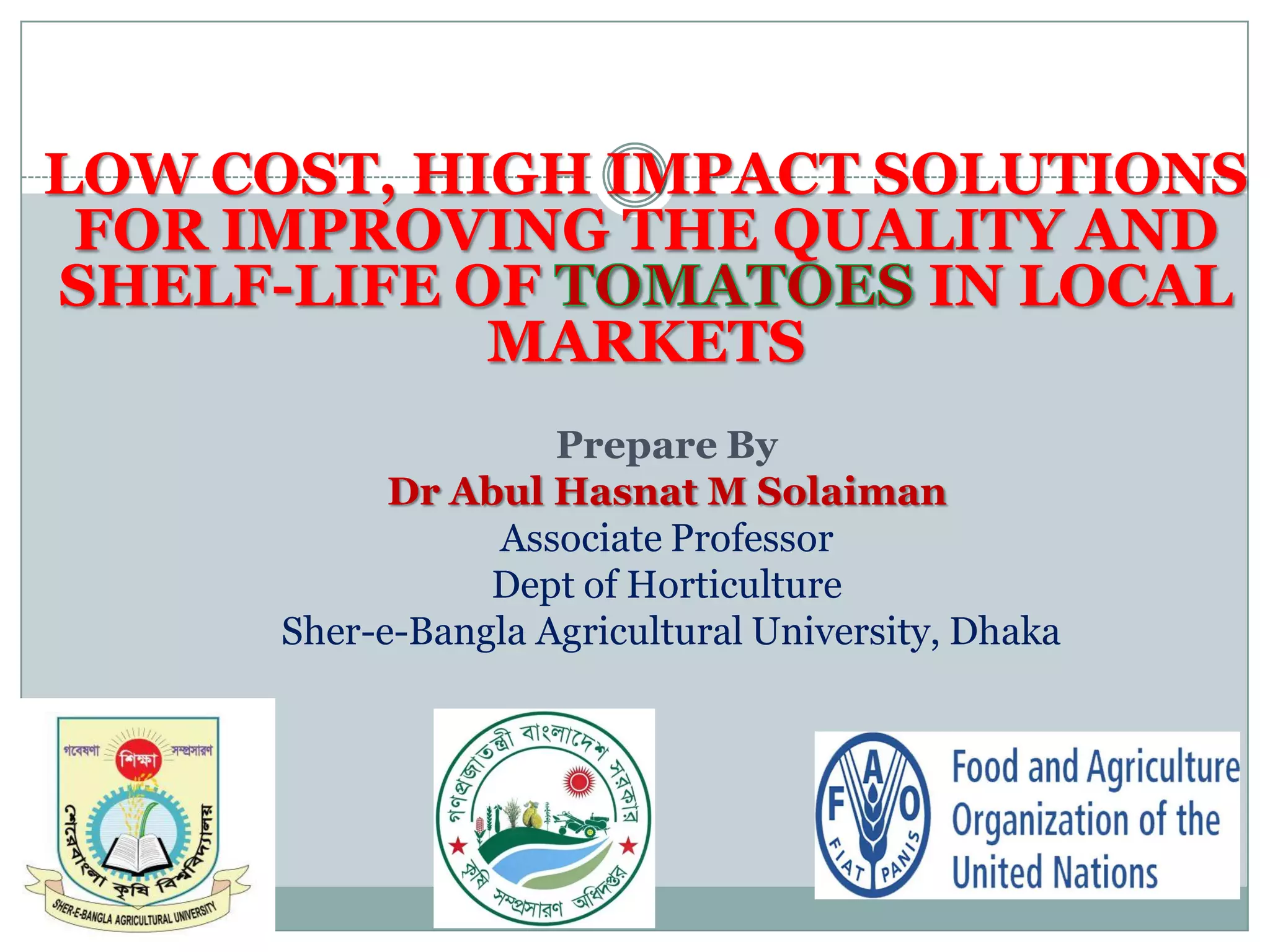 Post harvest loss reduction of Tomato | PDF