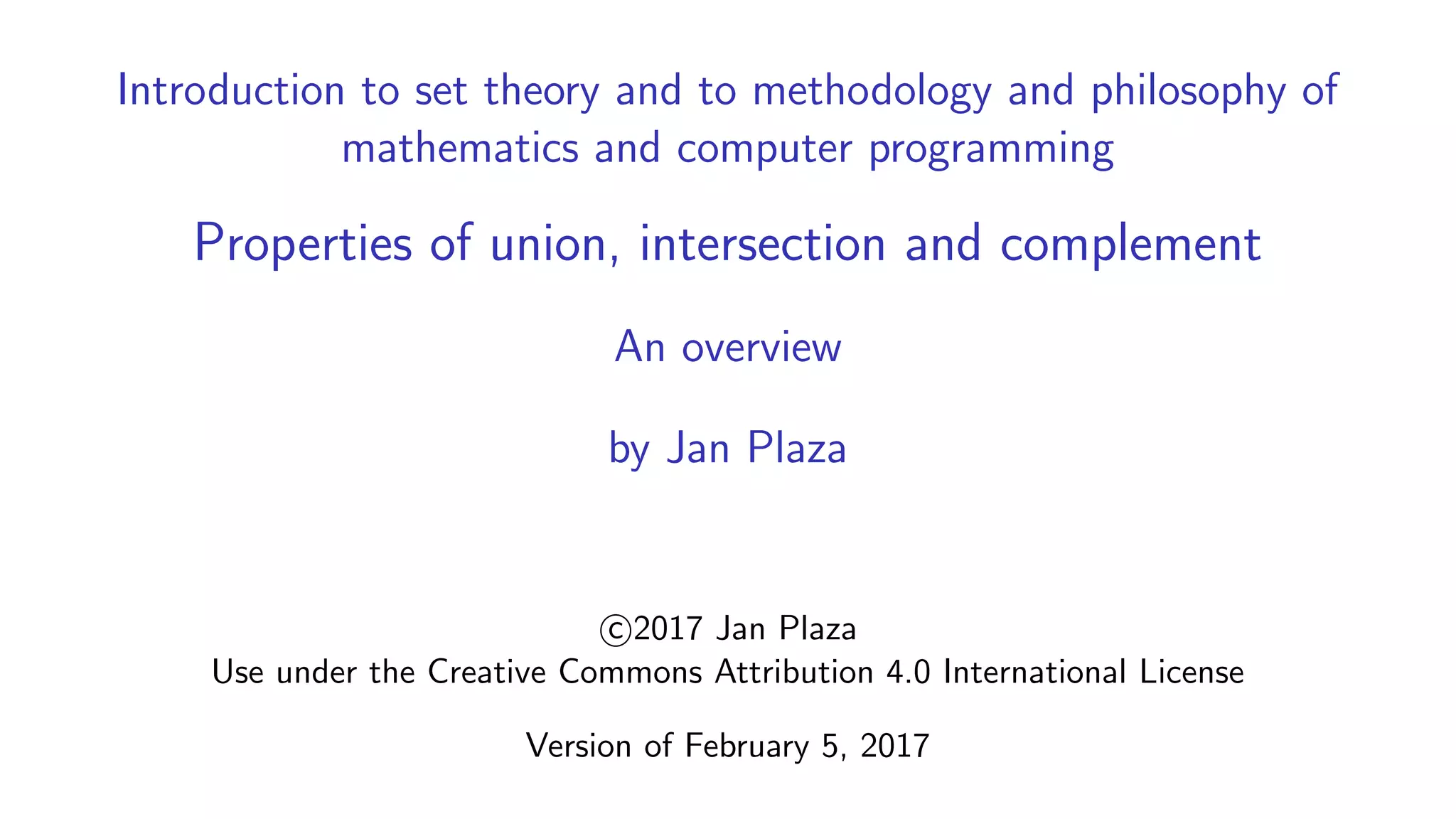 2.2 Properties of union, intersection and complement | PDF