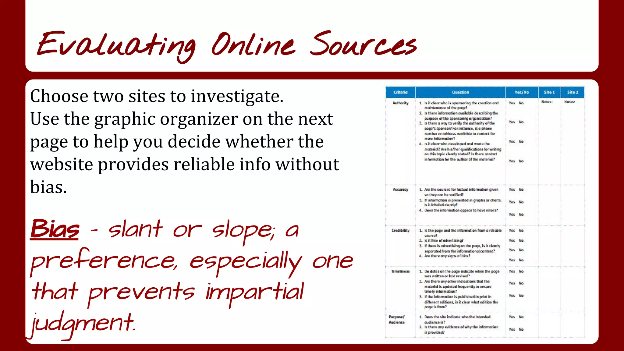 2.6C evaluating sources | PPT