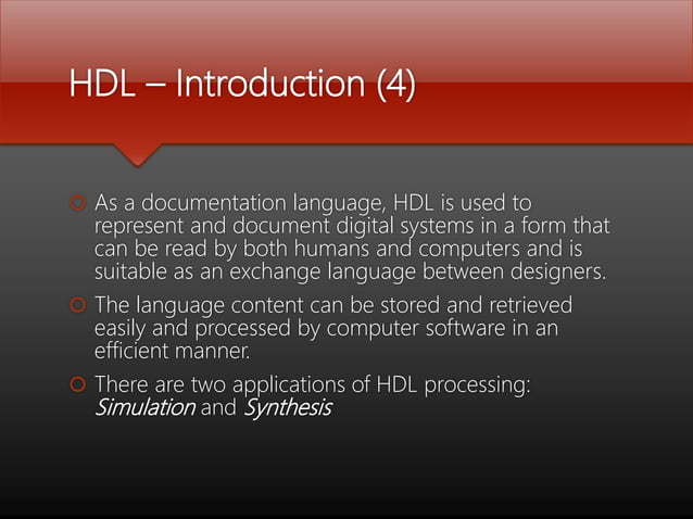 Hardware Description Language | PPTX | Programming Languages | Computing