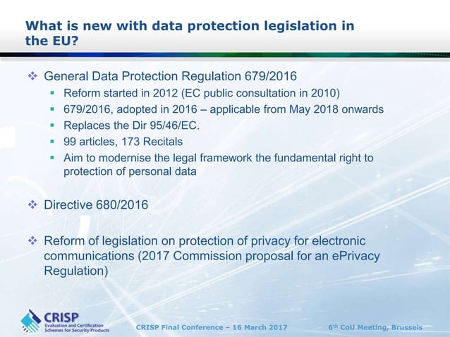 EU Data Protection, Legislation and Certification | PPTX
