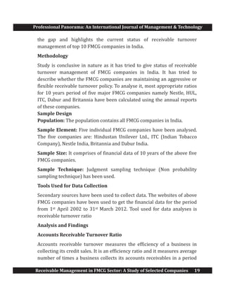Recievable Management in FMCG Sector:A sSudy of Selected Compnies | PDF