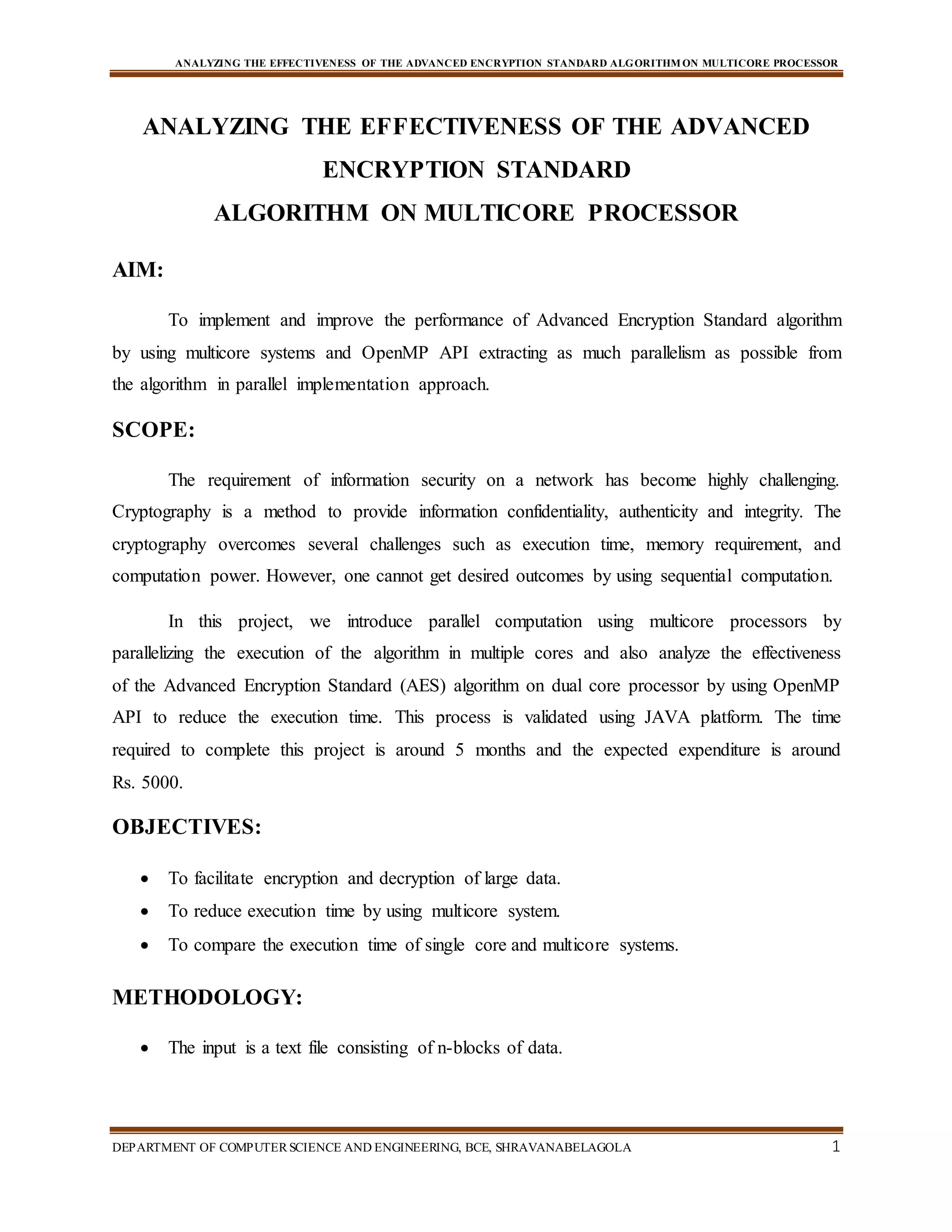 Synopsis On Analyzing The Effectiveness Of The Advanced Encryption Standard Algorithm On