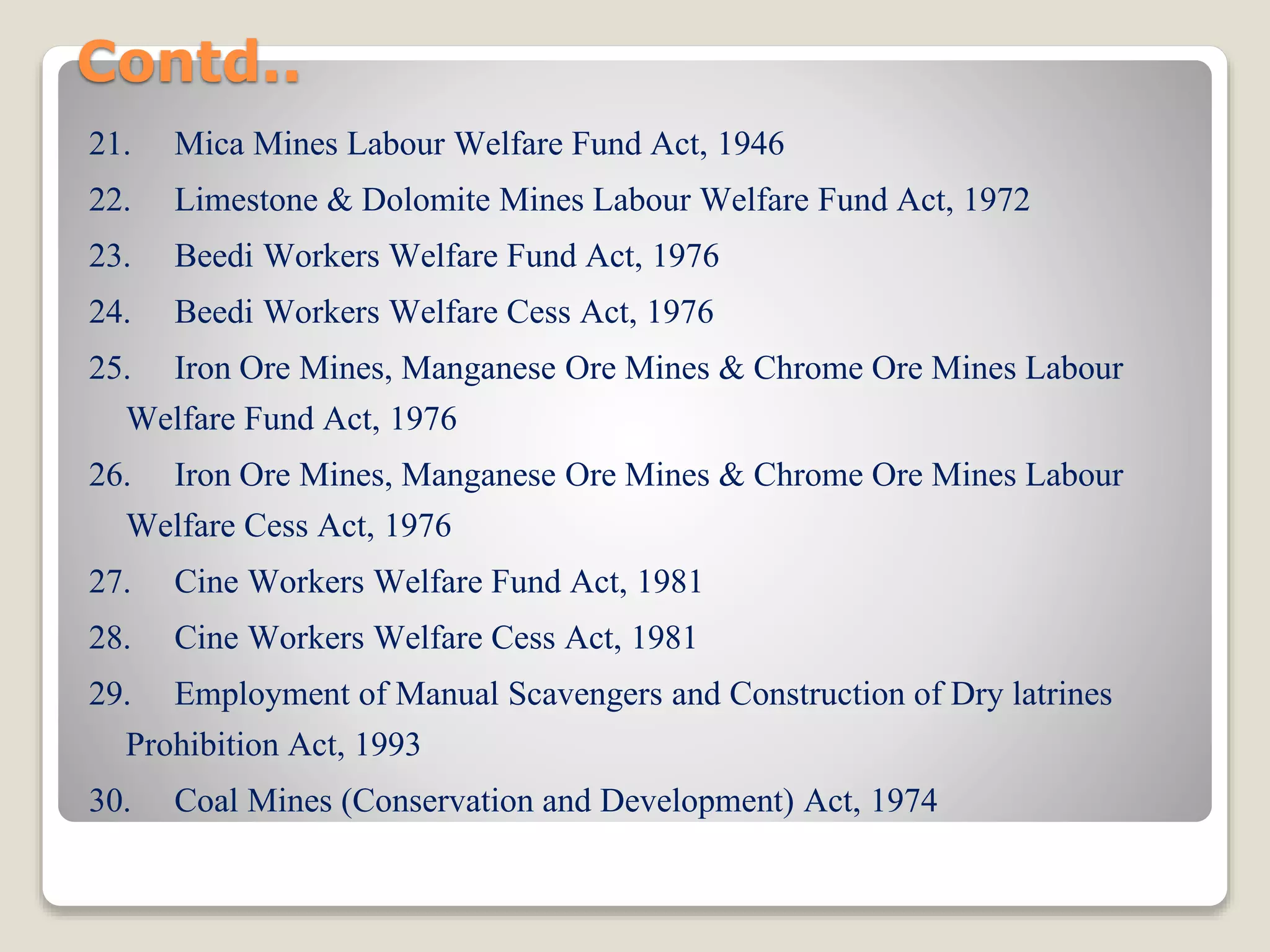 CLASSIFICATION OF VARIOUS LABOUR LAWS IN INDIA | PPTX