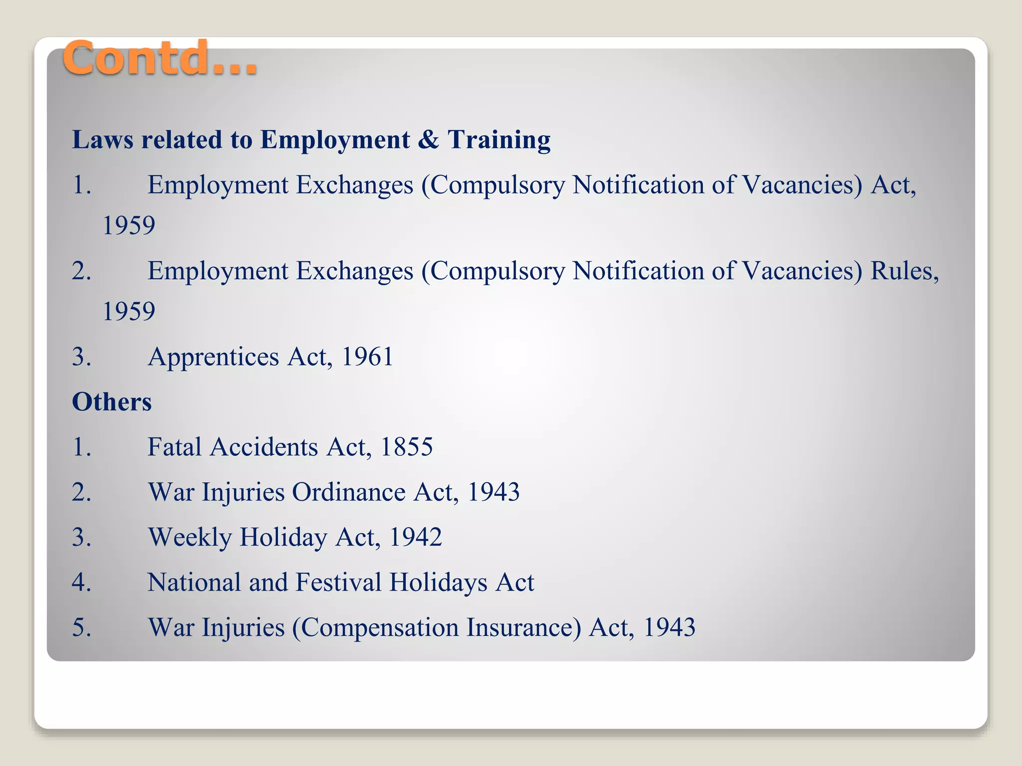 CLASSIFICATION OF VARIOUS LABOUR LAWS IN INDIA | PPTX