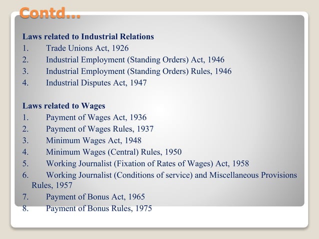 CLASSIFICATION OF VARIOUS LABOUR LAWS IN INDIA | PPTX | Personal Finance