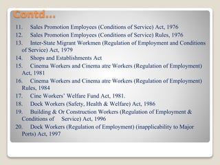 CLASSIFICATION OF VARIOUS LABOUR LAWS IN INDIA | PPTX