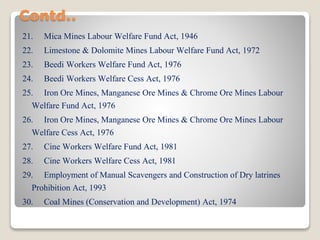 CLASSIFICATION OF VARIOUS LABOUR LAWS IN INDIA | PPTX