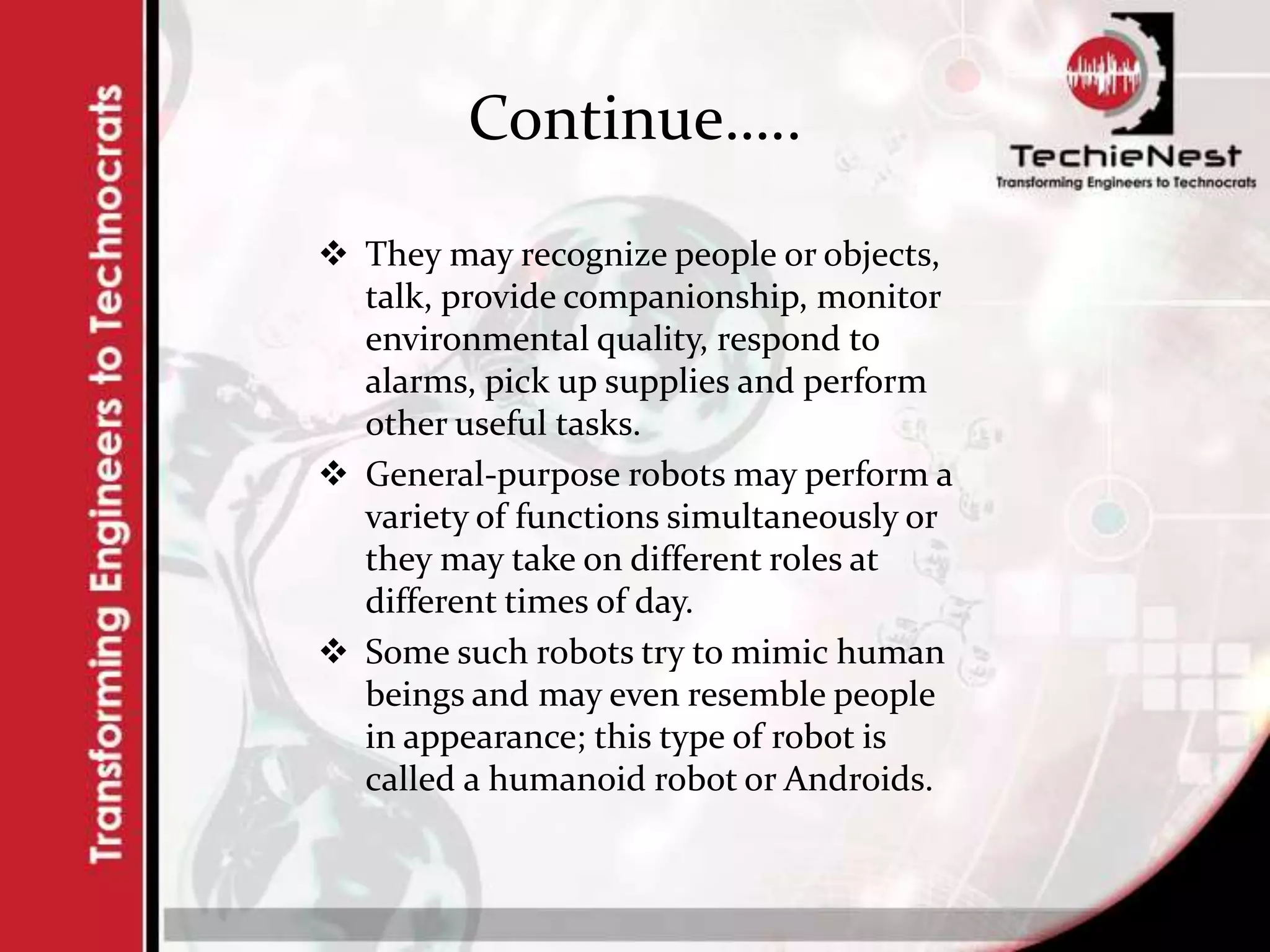 TechieNest robotics | PPTX | Robotics | Technology & Computing