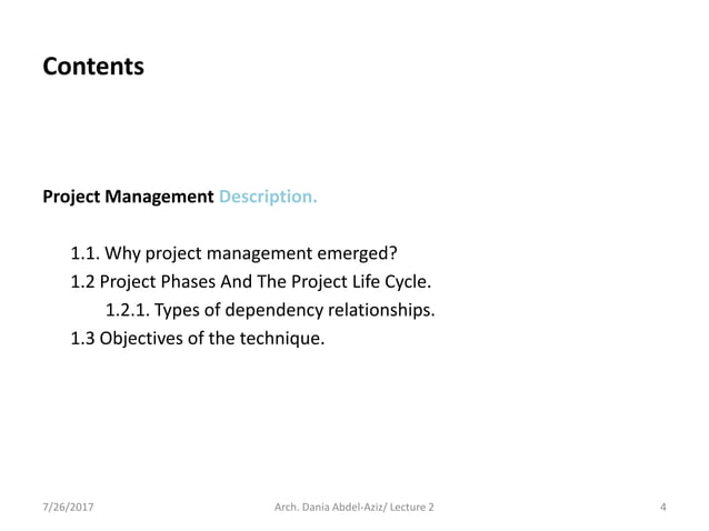 Lecture 2. project management – Description (1) | PDF