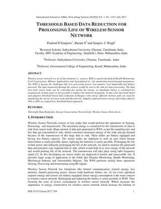 THRESHOLD BASED DATA REDUCTION FOR PROLONGING LIFE OF WIRELESS SENSOR NETWORK | PDF | Internet ...