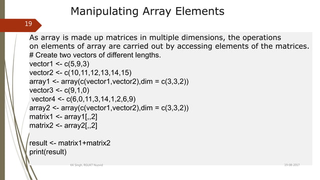 2. R-basics, Vectors, Arrays, Matrices, Factors | PPTX