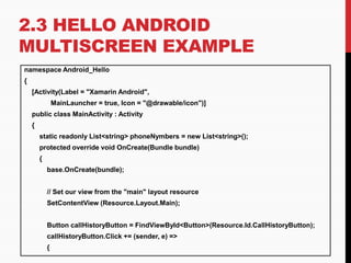 2. xamarin.android 2.3 hello android multi screen example part2 | PPT