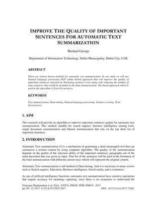 IMPROVE THE QUALITY OF IMPORTANT SENTENCES FOR AUTOMATIC TEXT SUMMARIZATION | PDF