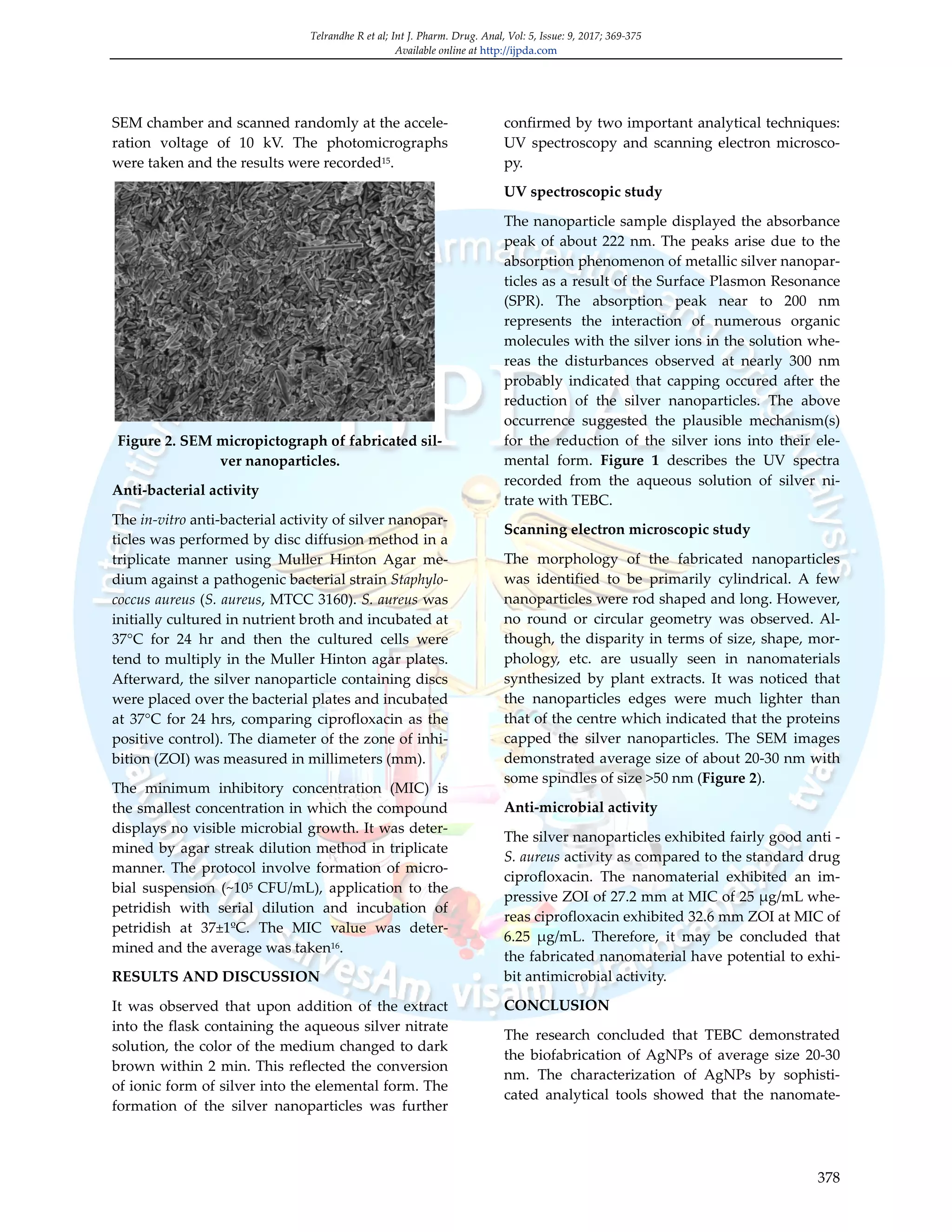 Bombax ceiba thorn extract mediated synthesis of silver nanoparticles, evaluation of anti ...