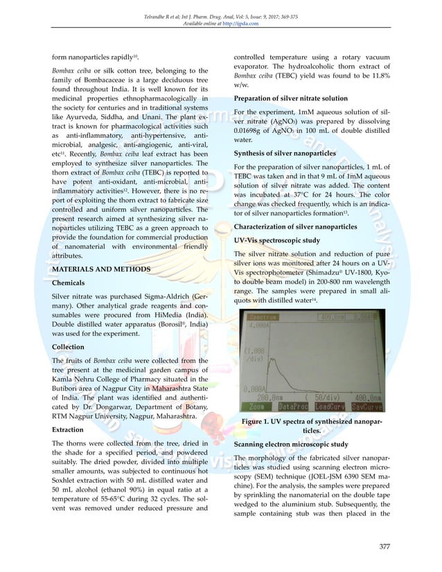 Bombax ceiba thorn extract mediated synthesis of silver nanoparticles, evaluation of anti ...