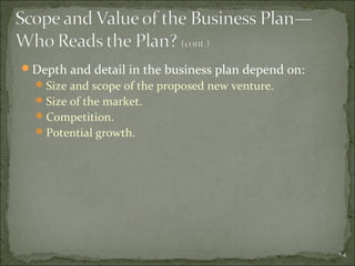 The Business Plan: Creating and Starting the Venture | PPT