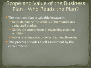 The Business Plan: Creating and Starting the Venture | PPT