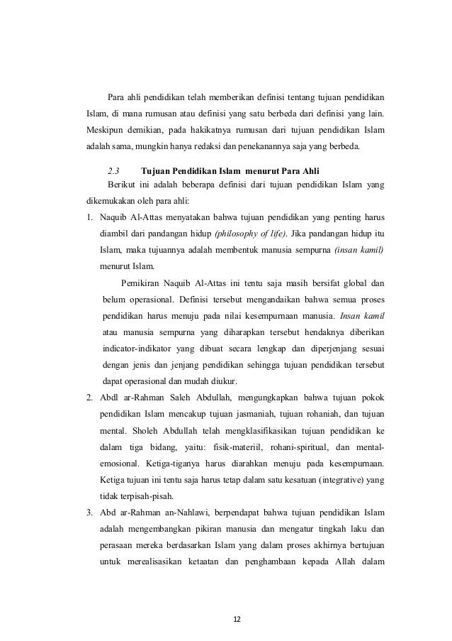 Tujuan Pendidikan Islam Menurut Para Ahli