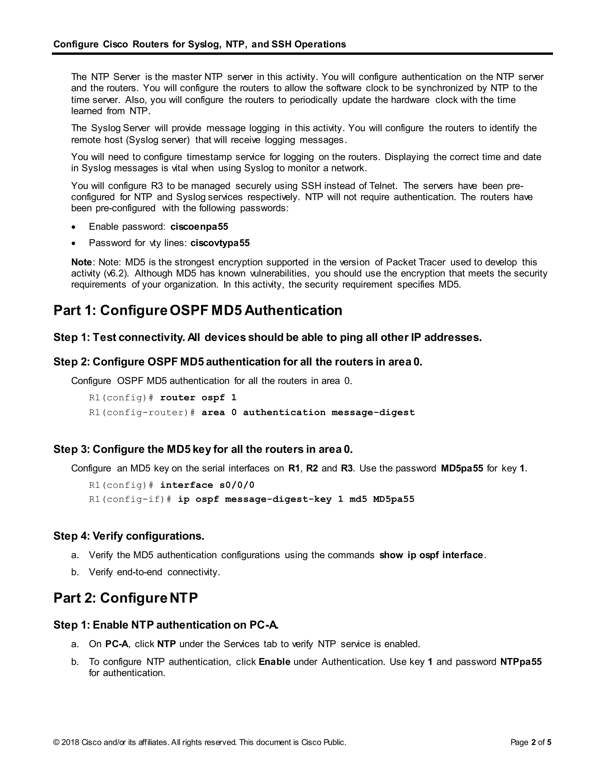 Configure Cisco Routers For Syslog Ntp And Ssh Operations Pdf 7369