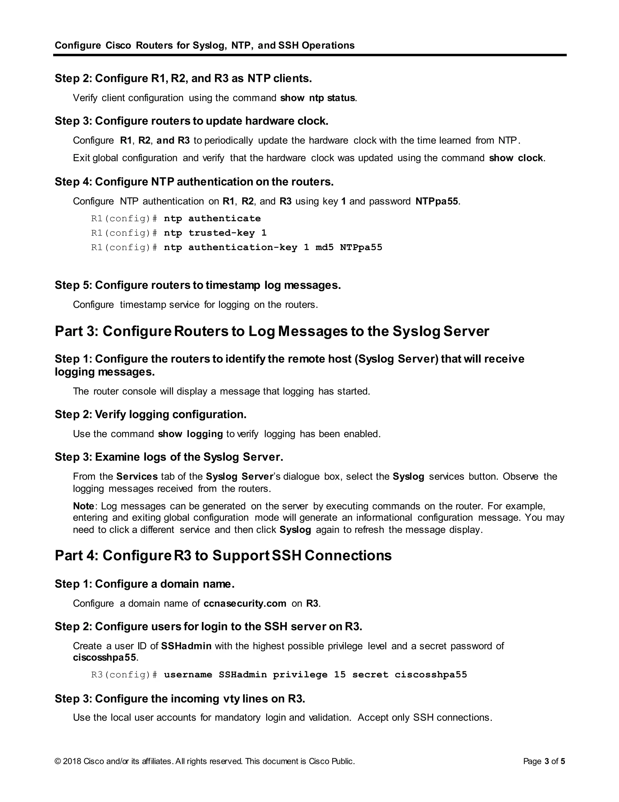Configure Cisco Routers For Syslog Ntp And Ssh Operations Pdf