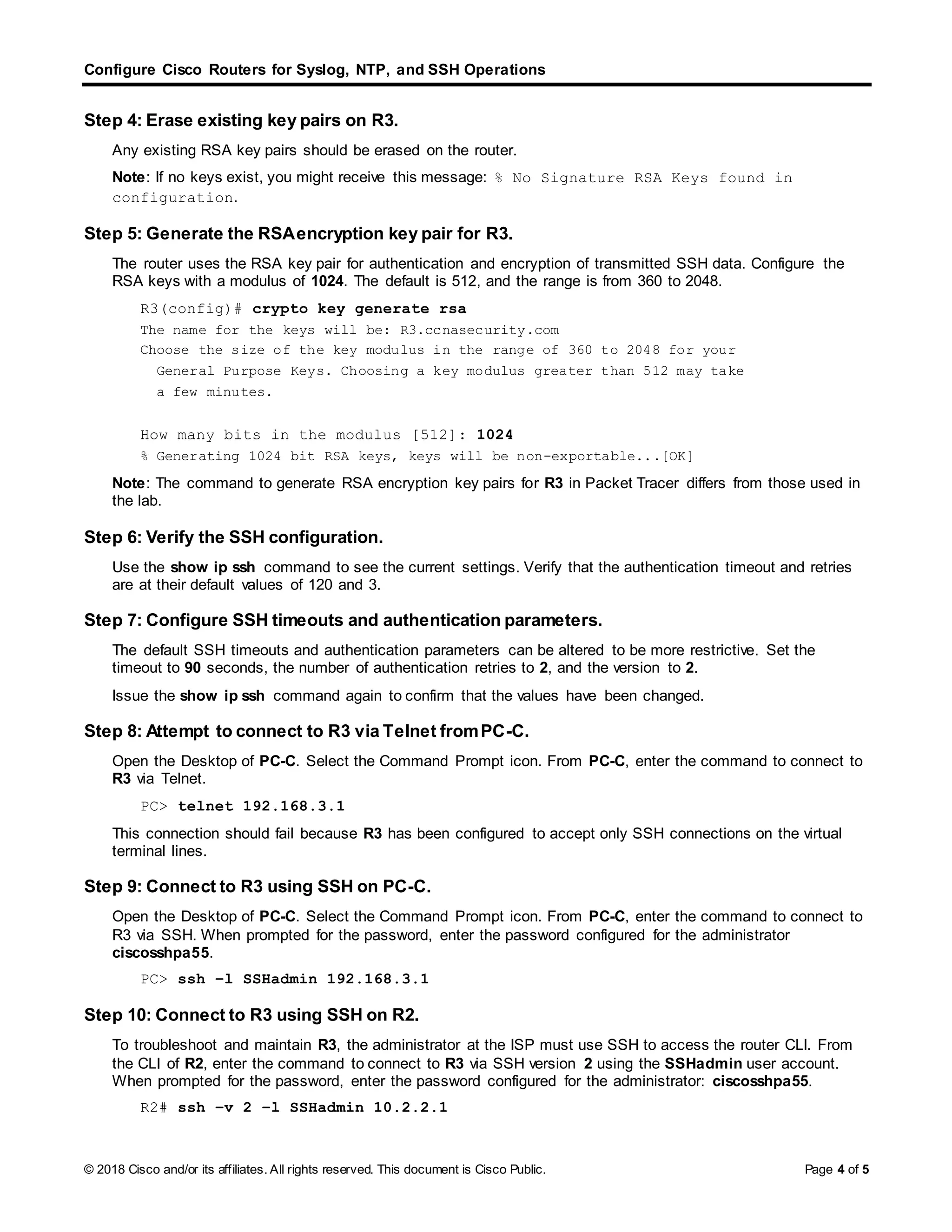 Configure Cisco Routers For Syslog Ntp And Ssh Operations Pdf