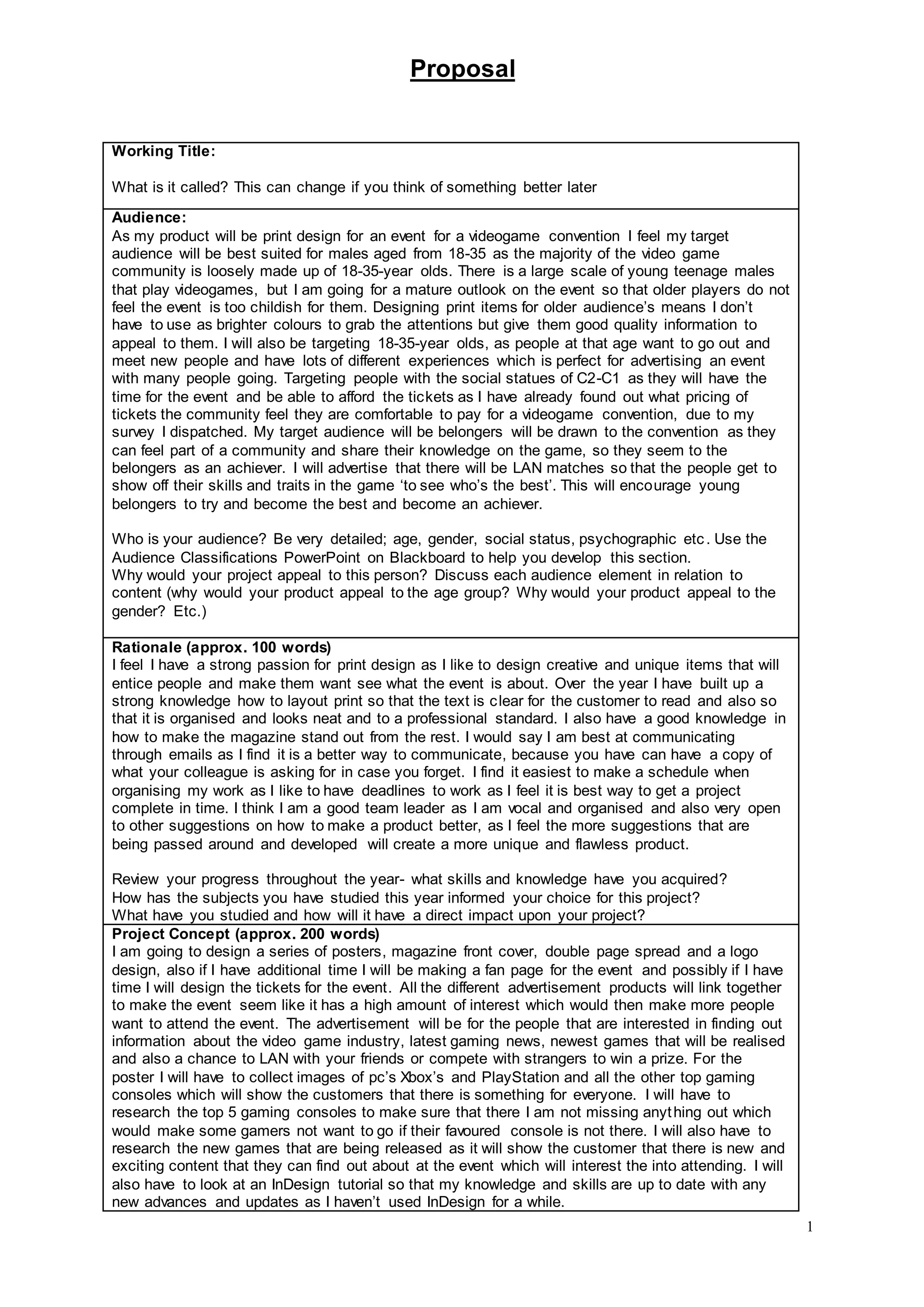 2. proposal | DOCX | Console Games | Video Gaming