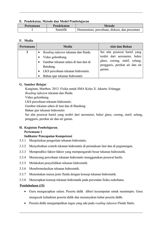 2. rpp dan penilaian kd 3.3 fluida statis tekanan hidrostatis | DOC