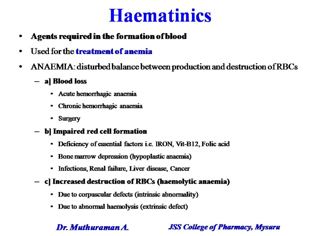 2.1.2 haematinics, anticoagulants and haemostatic agents