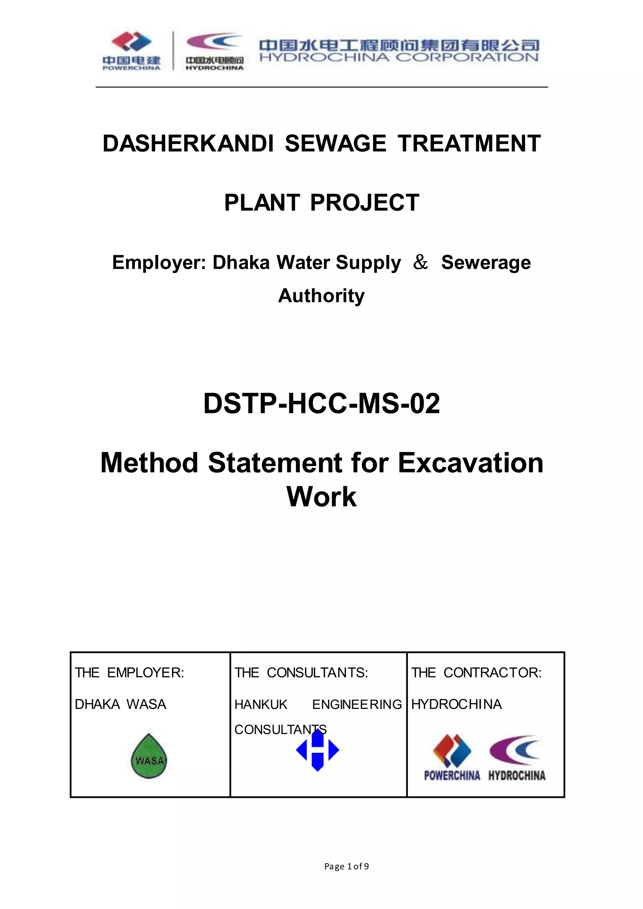 Method statement for structure excavation | DOCX