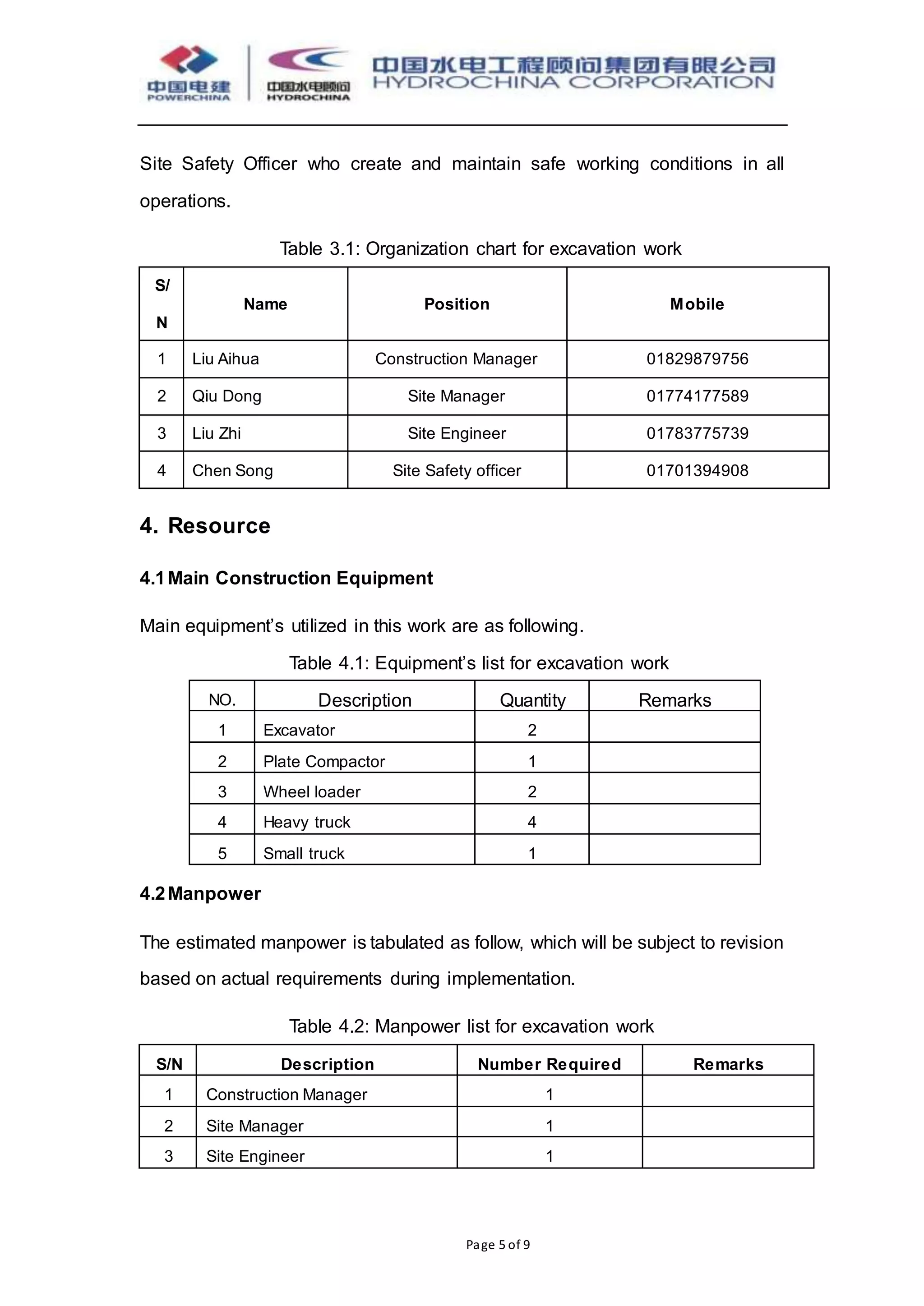 Method statement for structure excavation | DOCX