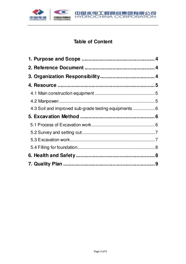 Method statement for structure excavation