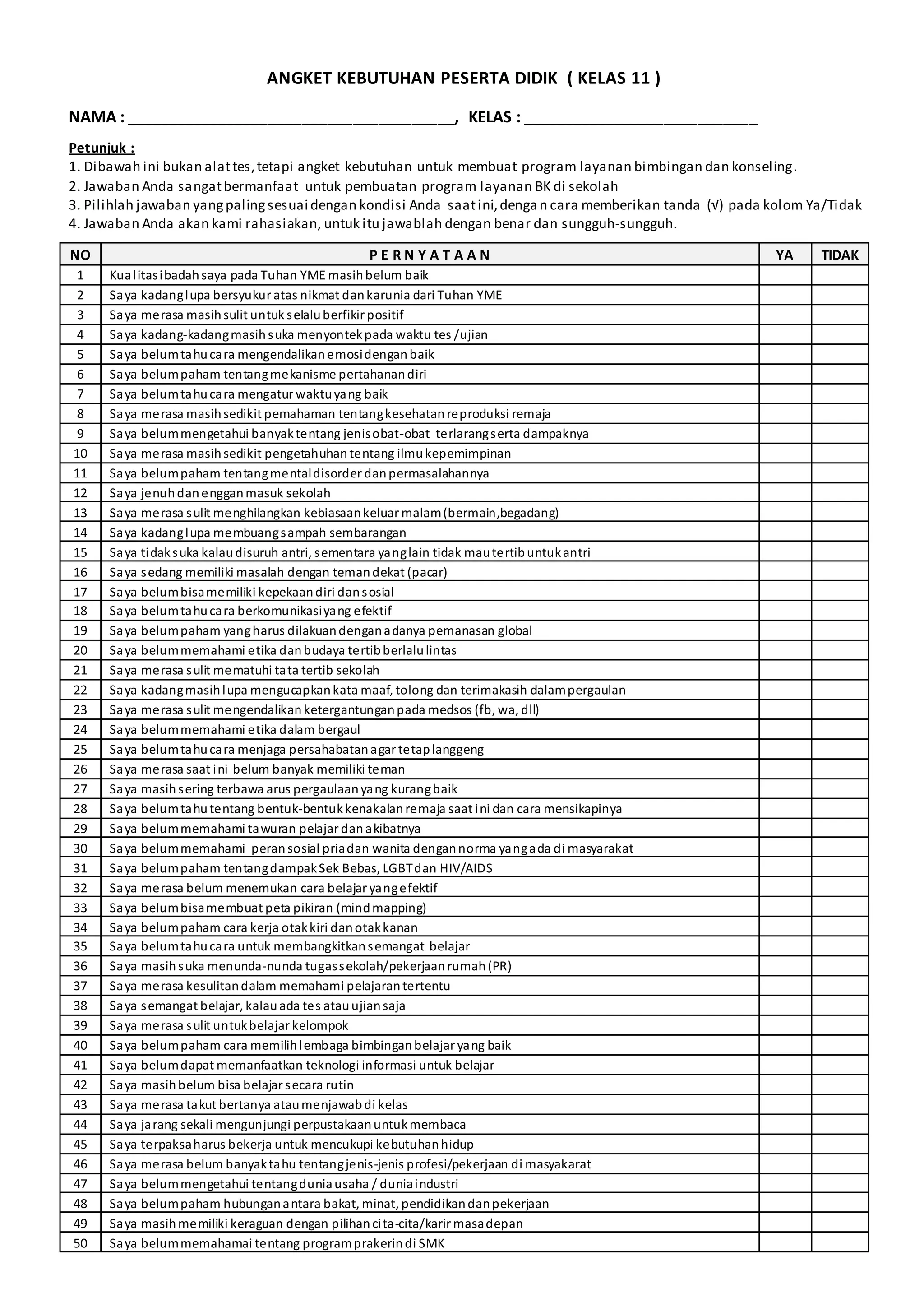 2. angket kebutuhan peserta didik smk kelas 11 | DOCX
