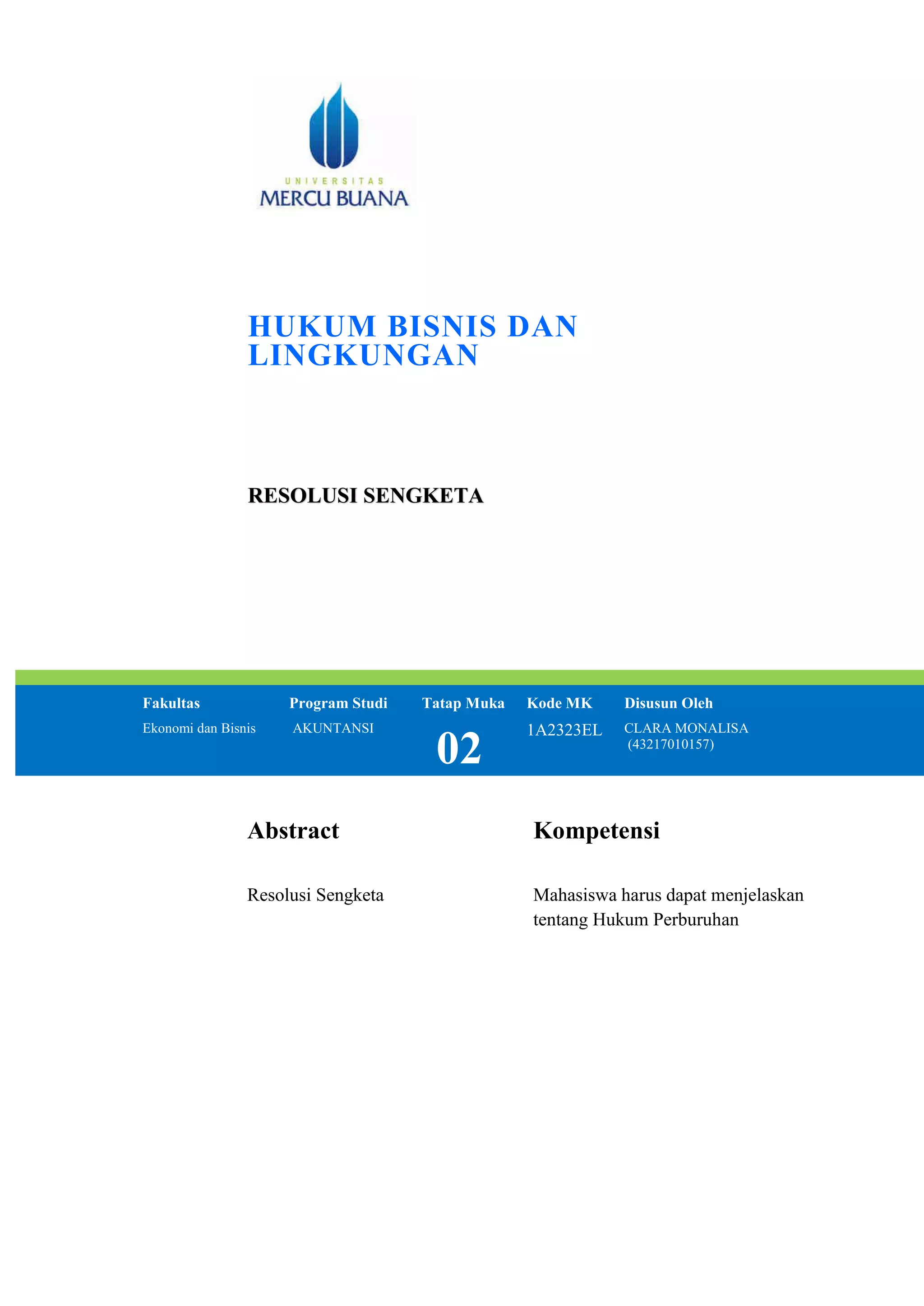 2. hbl,clara monalisa,hapzi ali, resolusi sengketa, universitas mercu buana, 2018, pdf | PDF