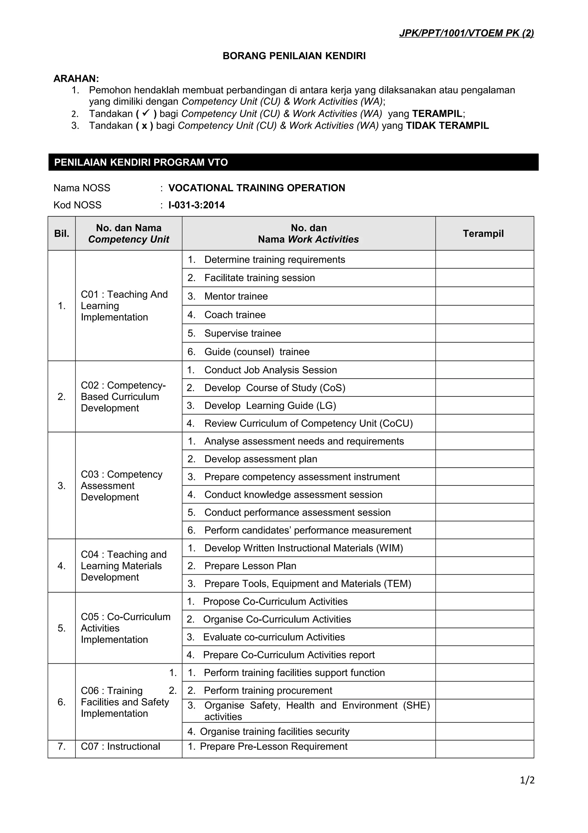 2. borang penilaian kendiri vt operation | DOC
