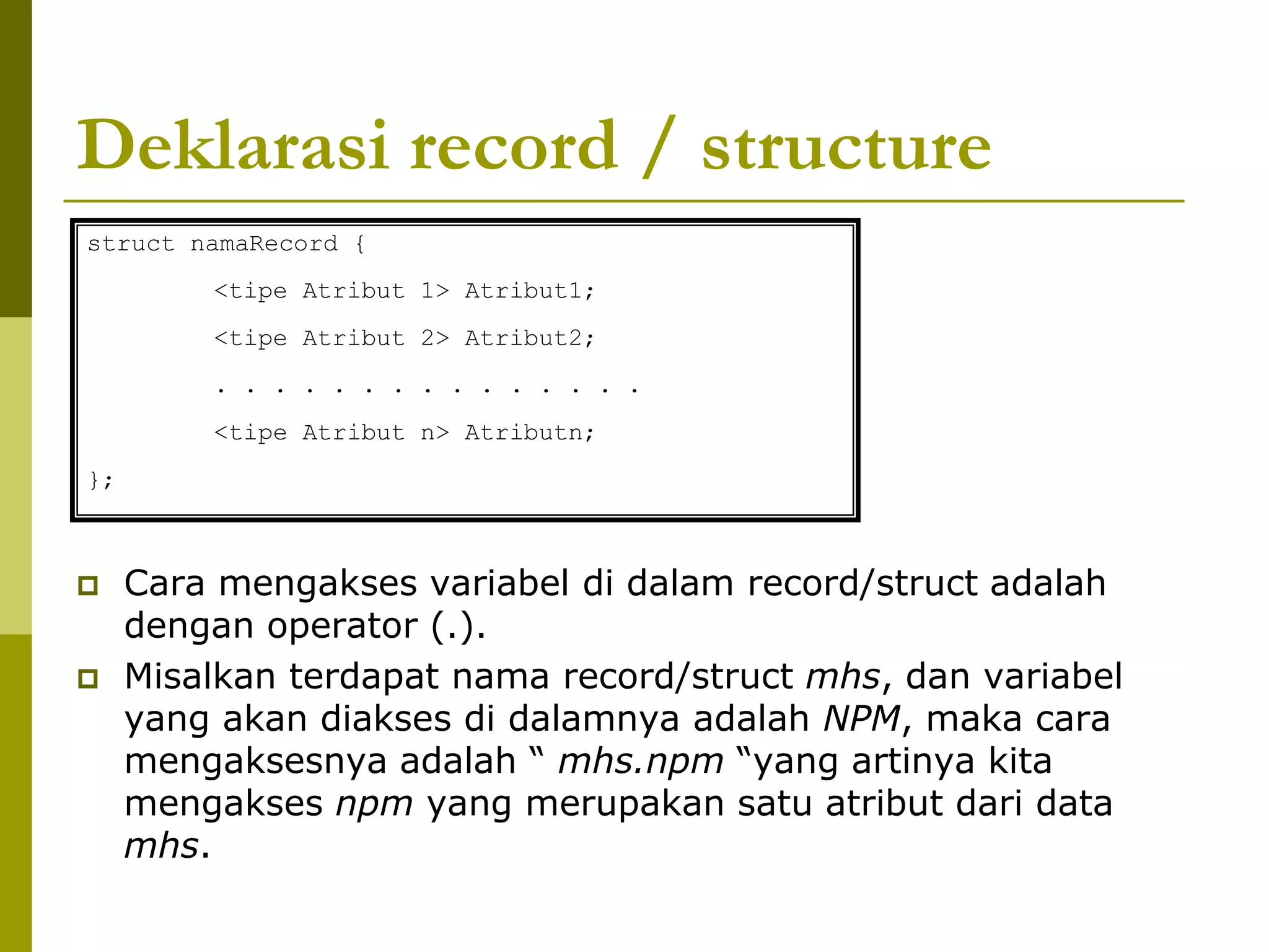 2. Array of Record (Struktur Data) | PDF