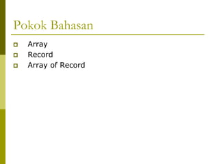 2. Array of Record (Struktur Data) | PDF