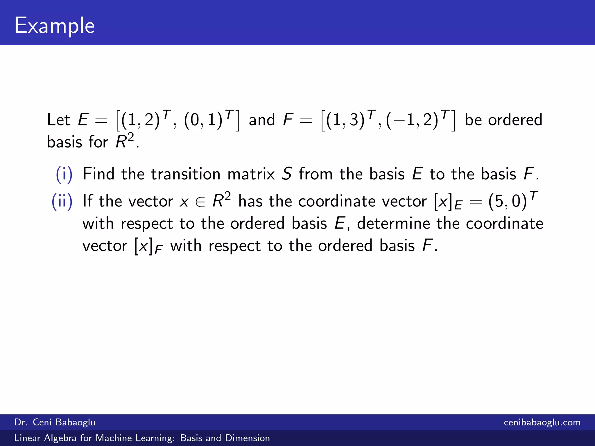 2. Linear Algebra for Machine Learning: Basis and Dimension | PDF
