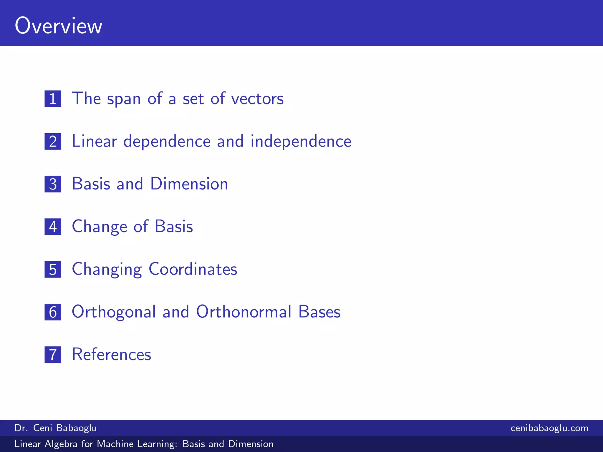 2. Linear Algebra for Machine Learning: Basis and Dimension | PDF