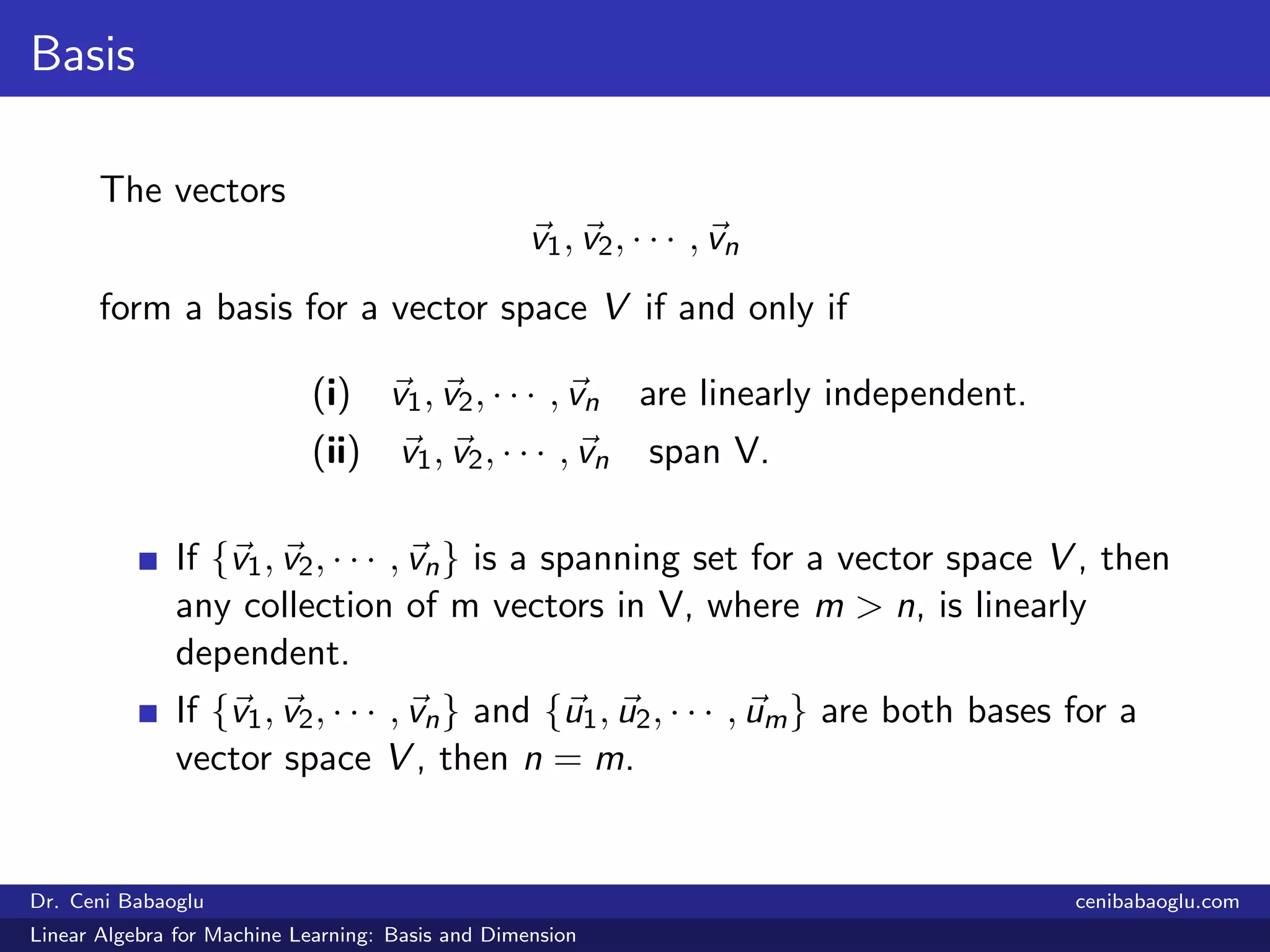 2. Linear Algebra for Machine Learning: Basis and Dimension | PDF